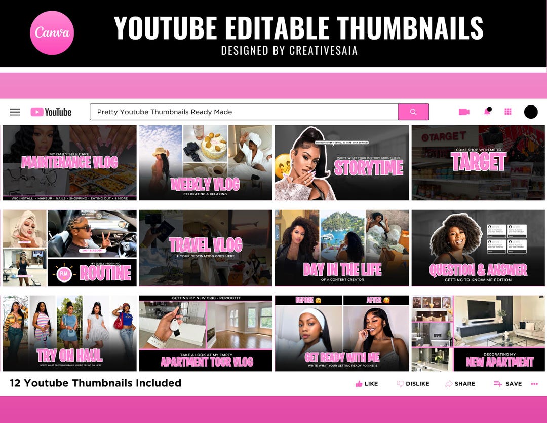 Pink Youtube Thumbnail Bundle | Customizable DIY Youtube Thumbnails ...