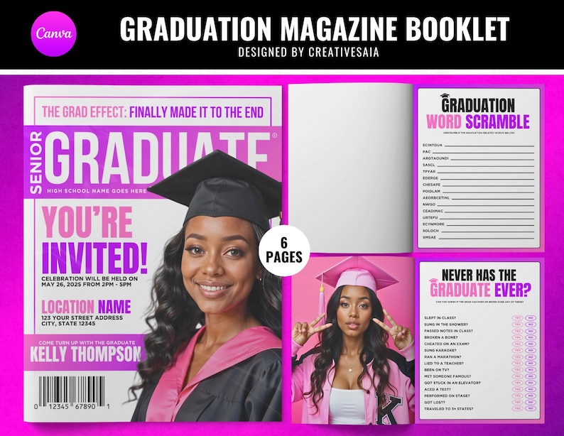 Graduation Magazine + Activity Booklet | Customizable DIY Booklet | 6 ...
