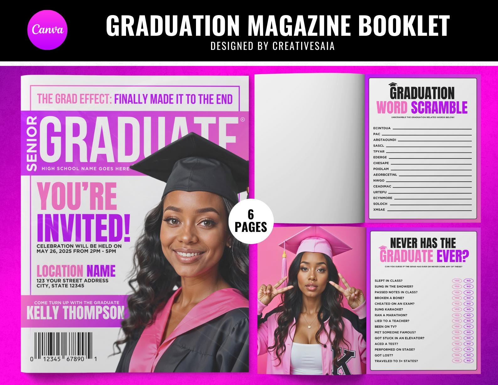 Graduation Magazine + Activity Booklet | Customizable DIY Booklet | 6 ...