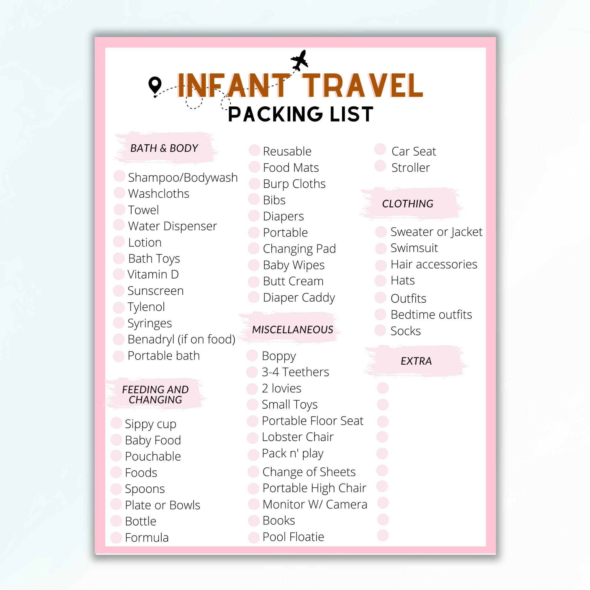 Infant Packing List, Travel List, Infant Travel, Checklist, Instant ...