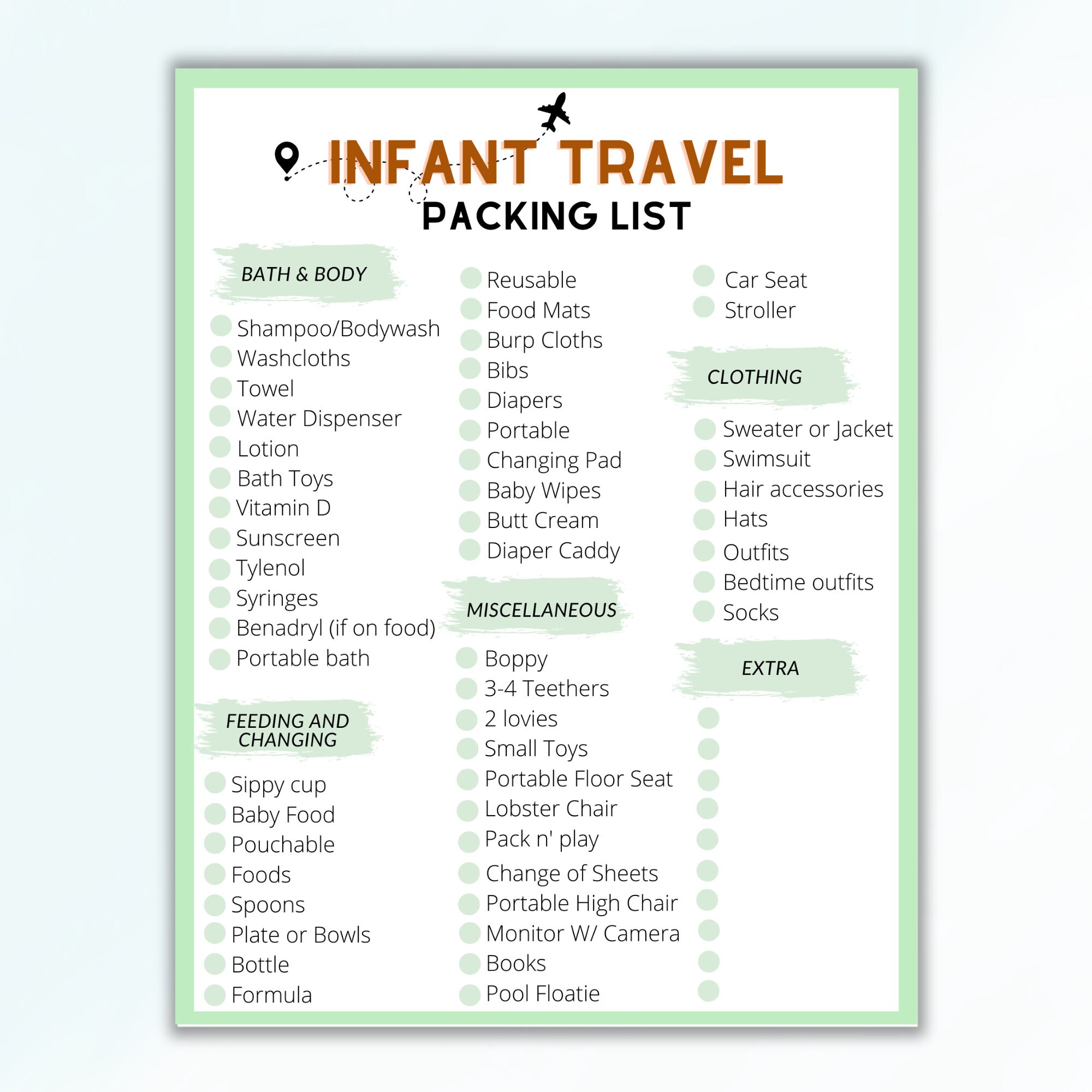 Infant Packing List, Travel List, Infant Travel, Checklist, Instant ...