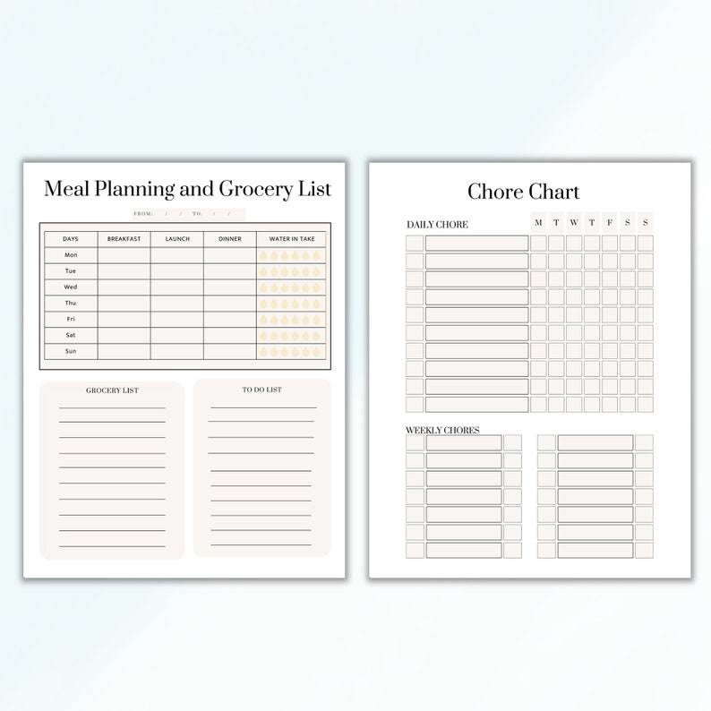Weekly Planner Daily Planner Chore Chart Grocery List Meal - Etsy