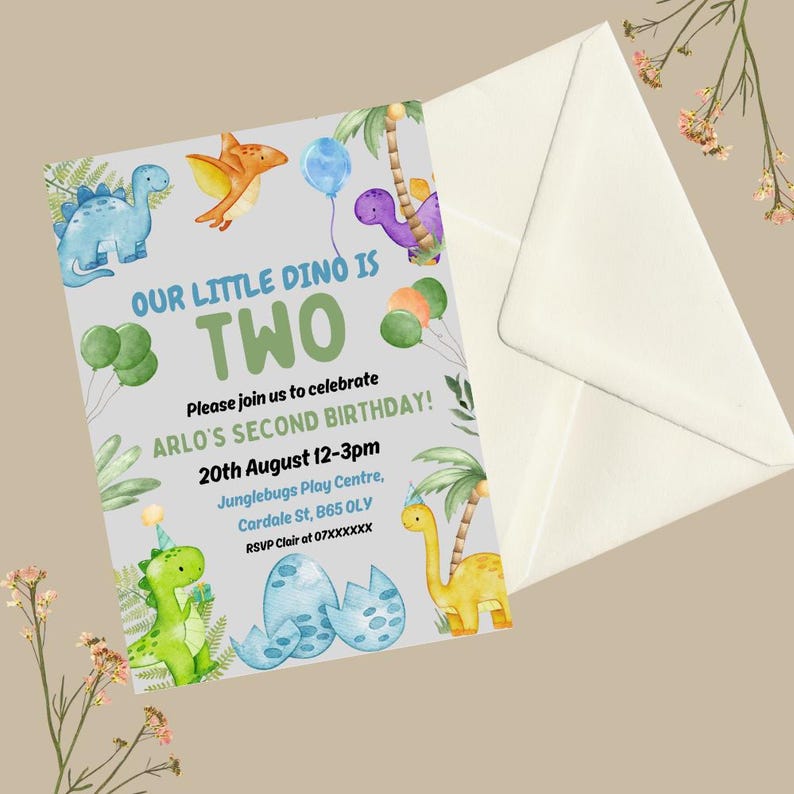 Editable Dinosaur Birthday Party Invite Boy Girl Jurassic Dino First ...