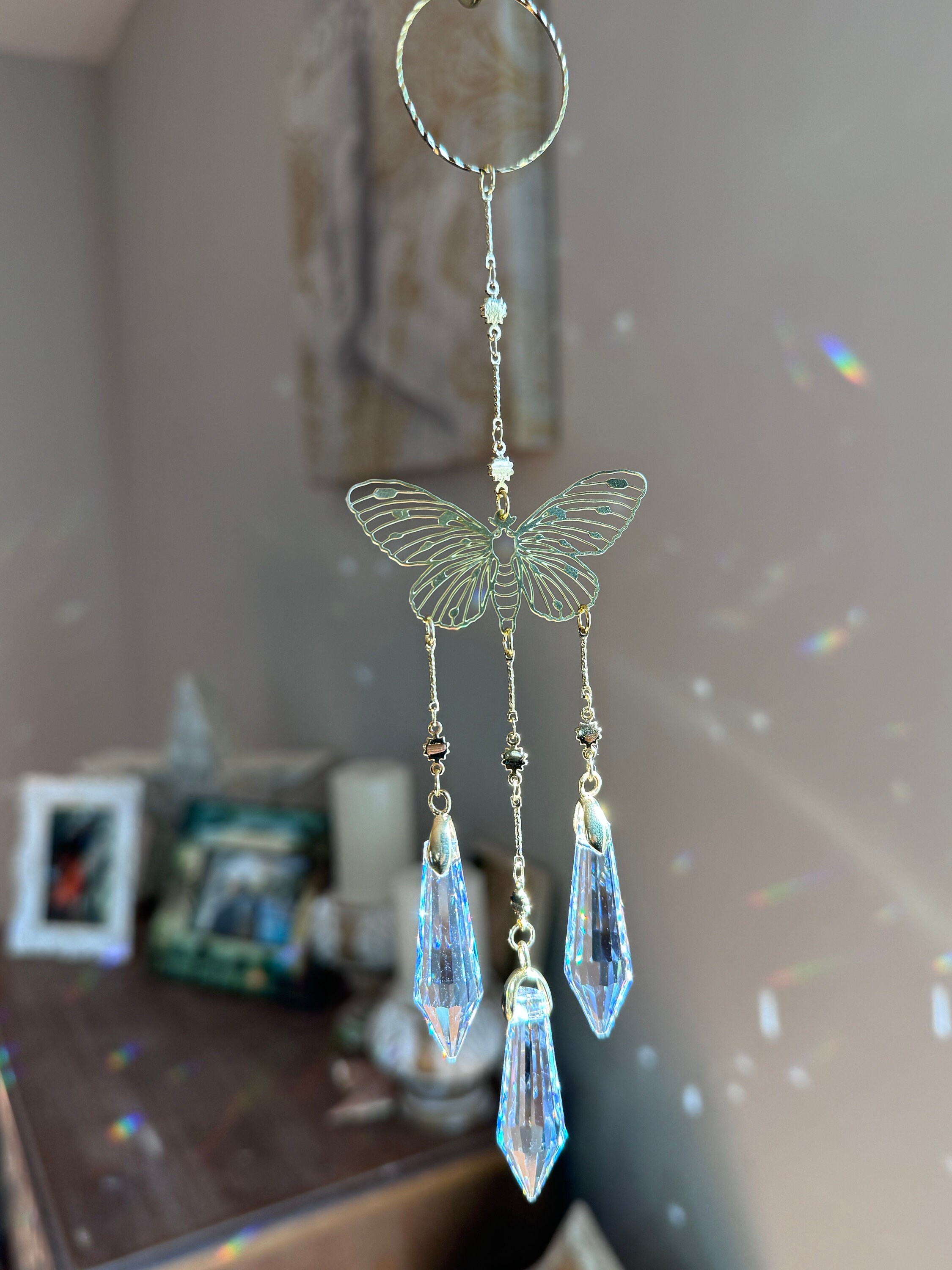 Butterfly Crystal Suncatcher With 24k Gold Plated Chains - Etsy