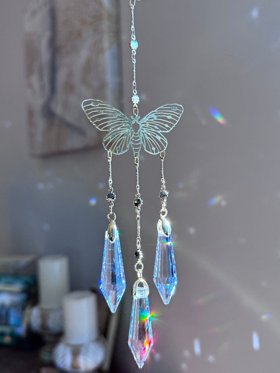 Butterfly Crystal Suncatcher With 24k Gold Plated Chains - Etsy