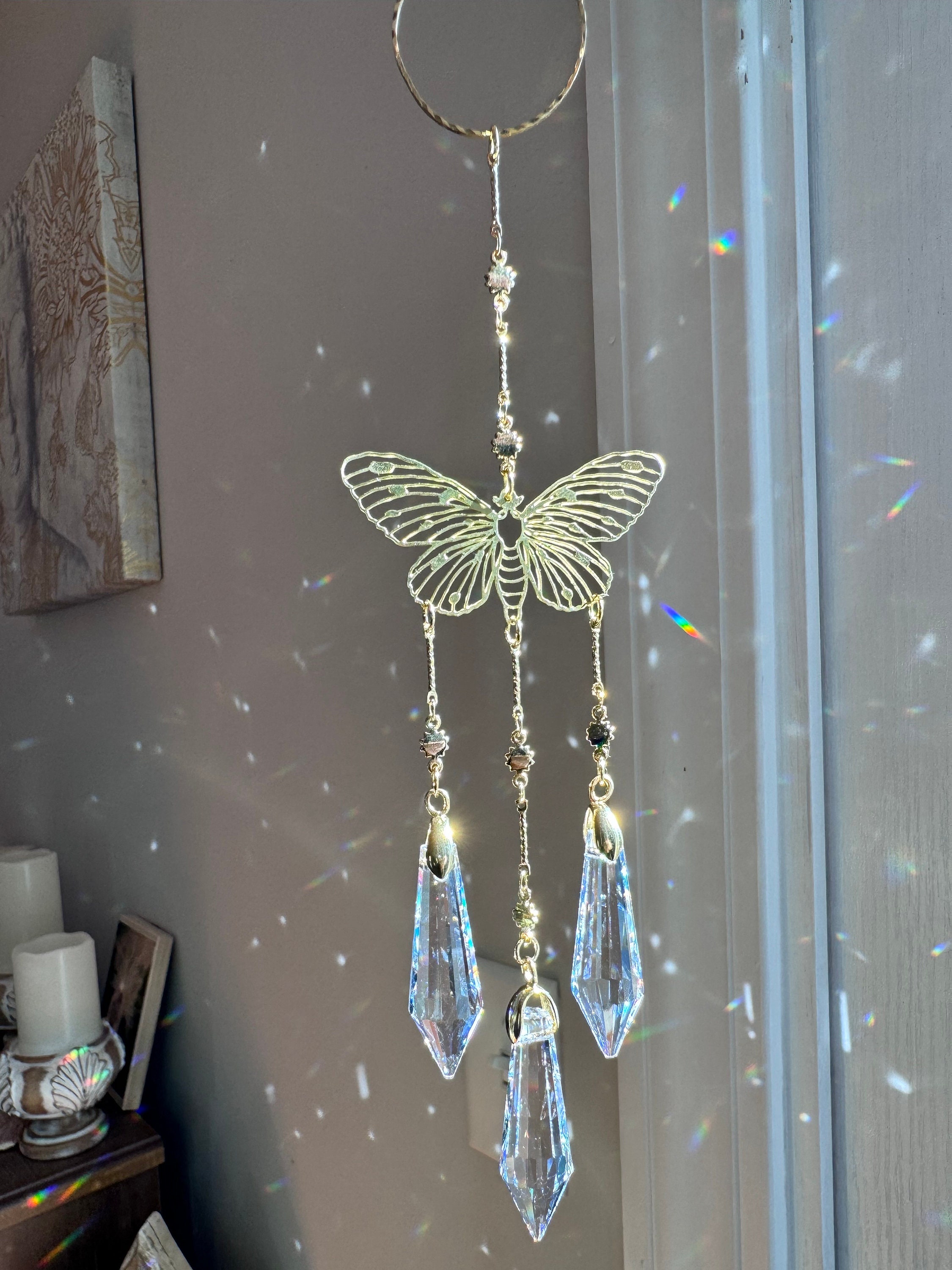 Butterfly Crystal Suncatcher With 24k Gold Plated Chains - Etsy