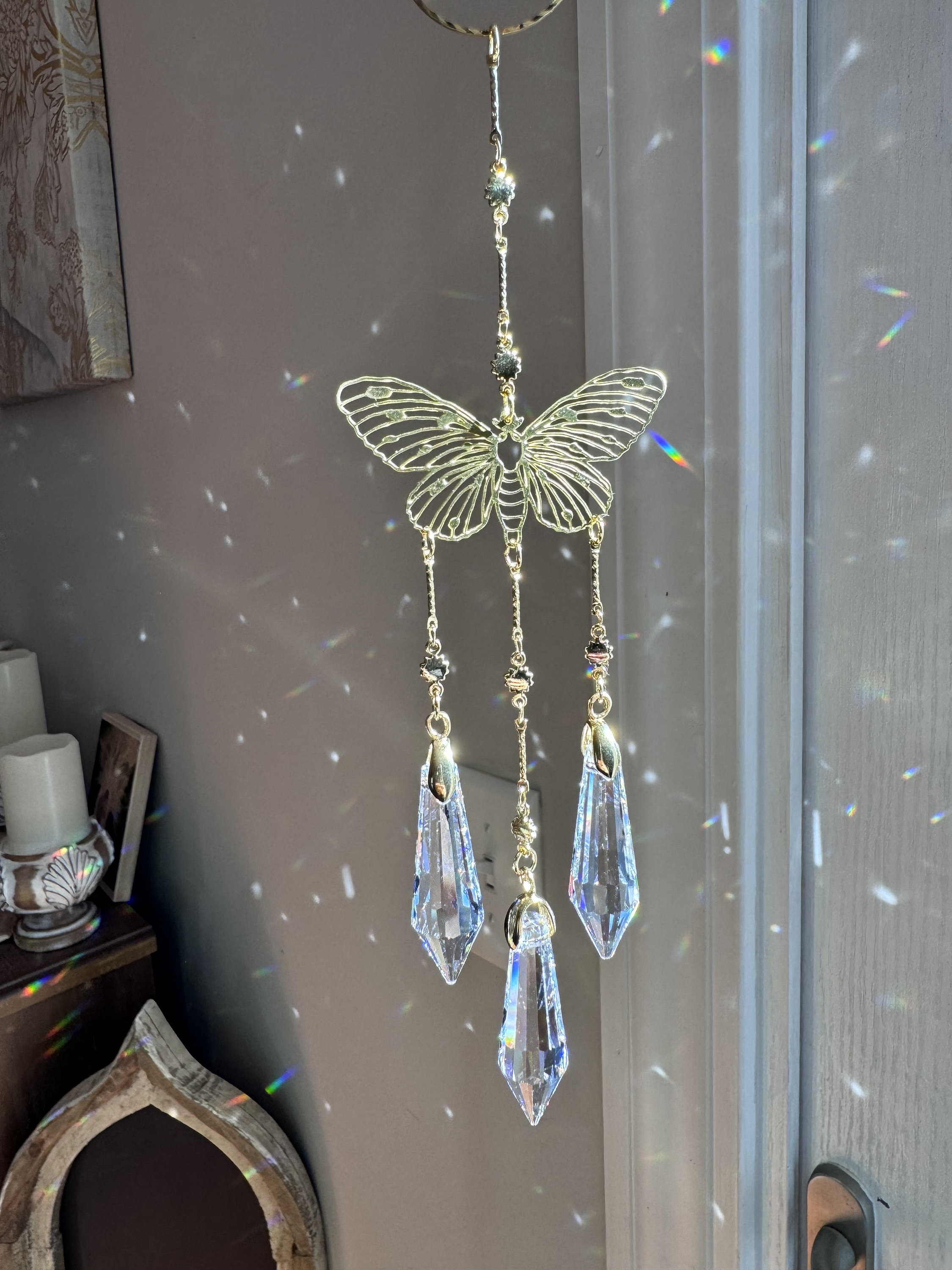 Butterfly Crystal Suncatcher With 24k Gold Plated Chains - Etsy