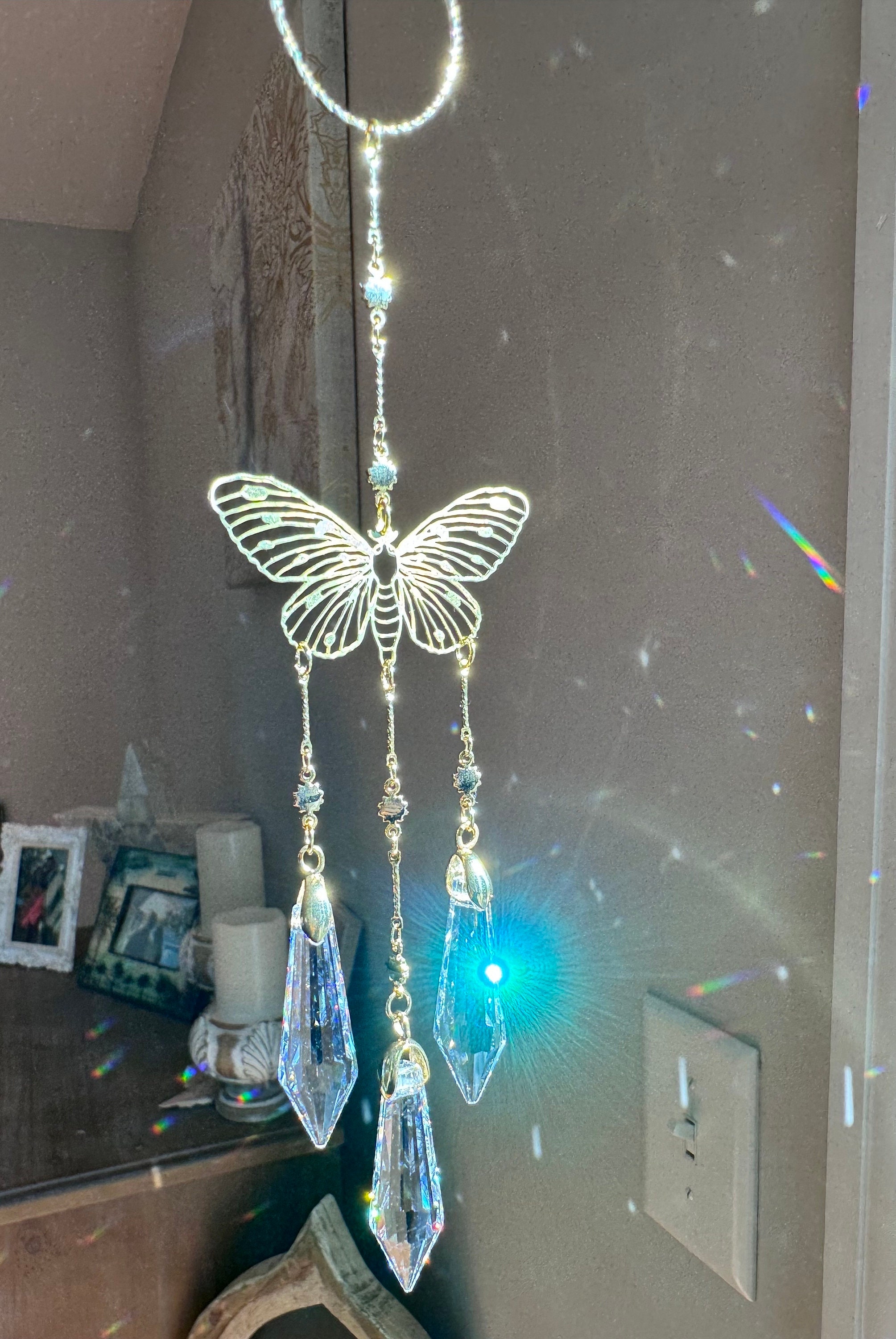 Butterfly Crystal Suncatcher With 24k Gold Plated Chains - Etsy