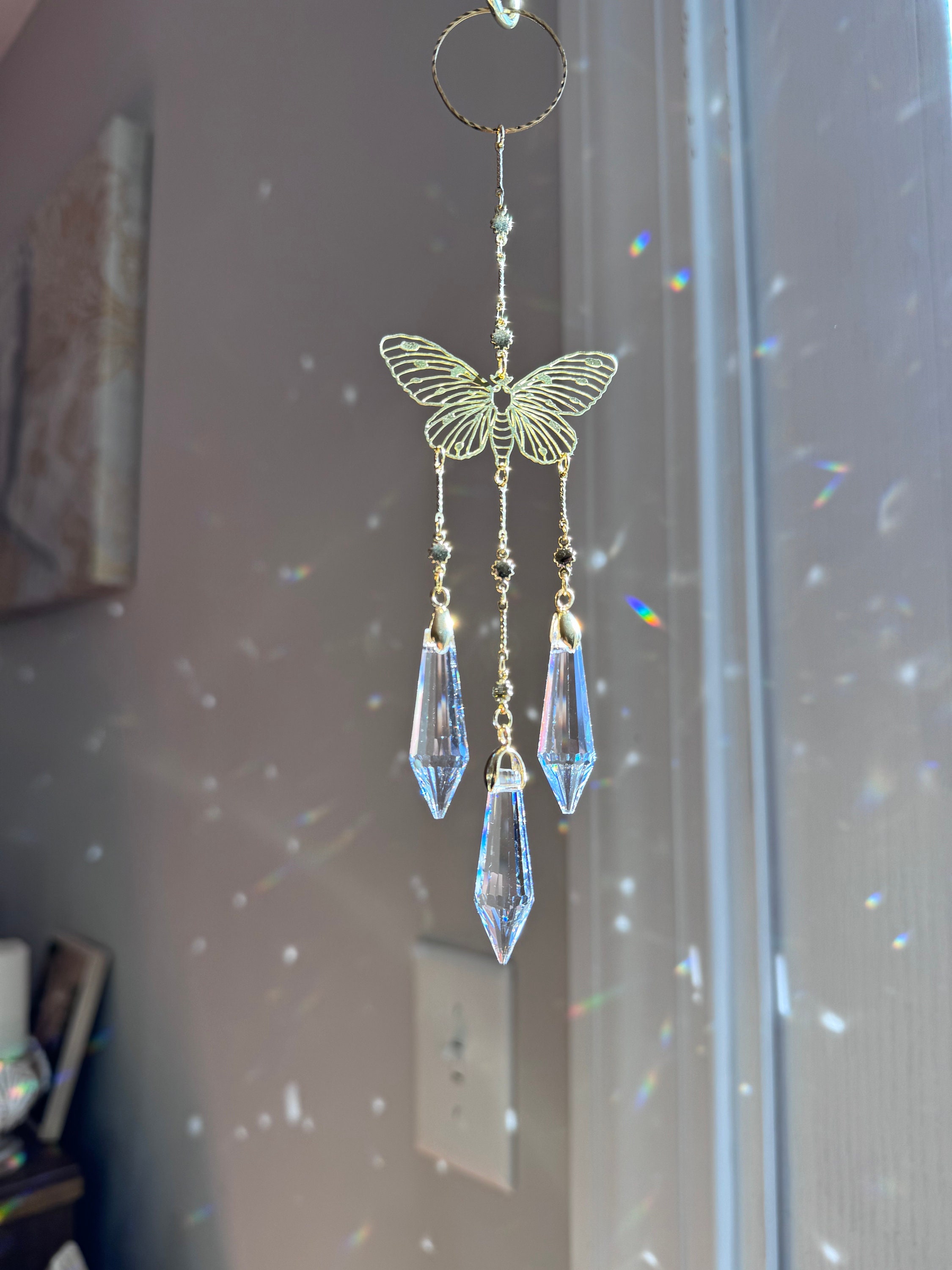 Butterfly Crystal Suncatcher With 24k Gold Plated Chains - Etsy
