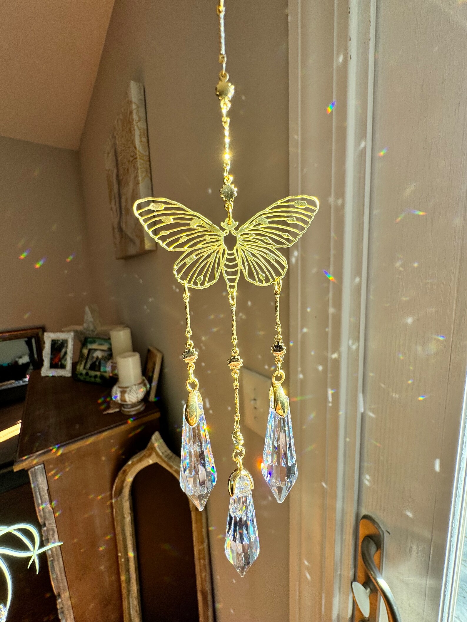 Butterfly Crystal Suncatcher With 24k Gold Plated Chains - Etsy