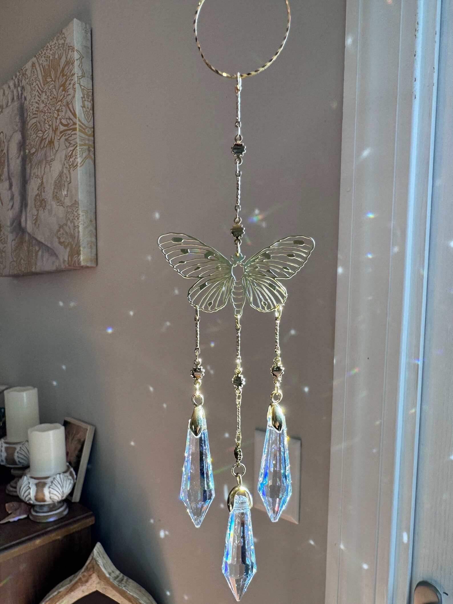 Butterfly Crystal Suncatcher With 24k Gold Plated Chains - Etsy