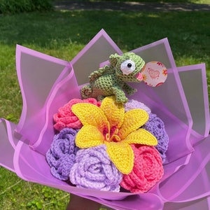 Tangled Inspired Crochet Flower Bouquet With Pascal - Etsy