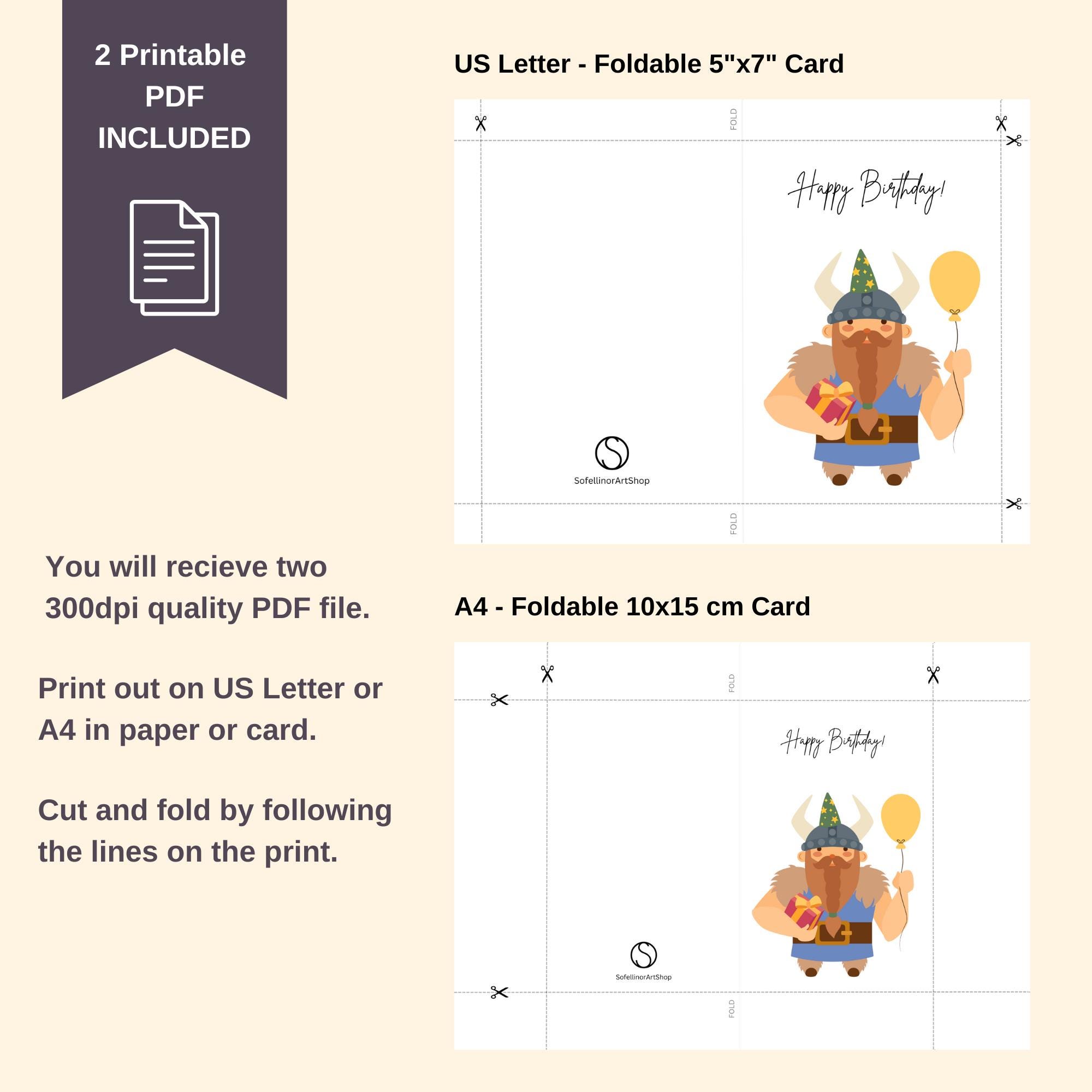 Printable Happy Birthday Viking Card, Birthday Card, Greeting Card, for ...