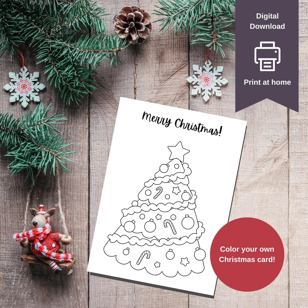 Printable Christmas Card, Coloring Page for Kids, Christmas Tree ...
