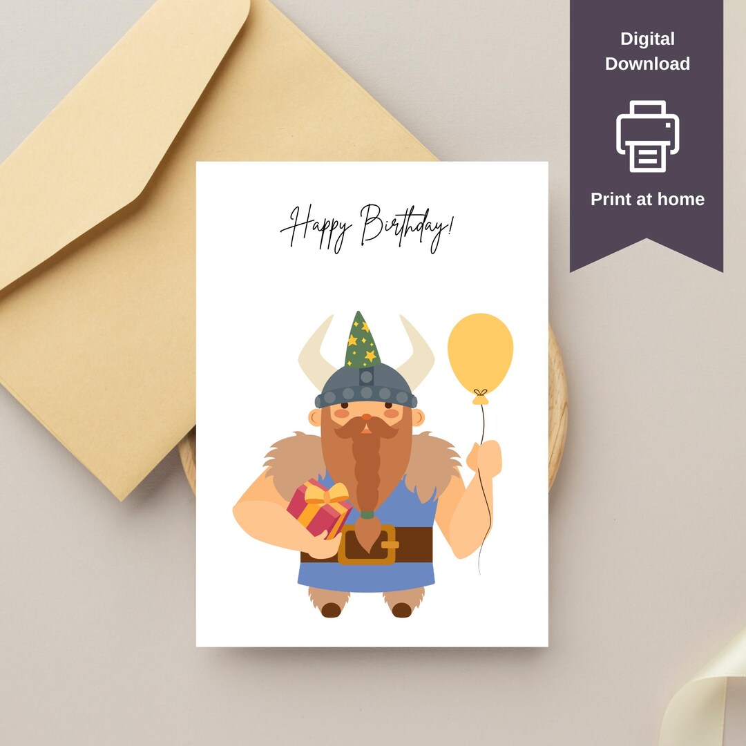 Printable Happy Birthday Viking Card, Birthday Card, Greeting Card, for ...