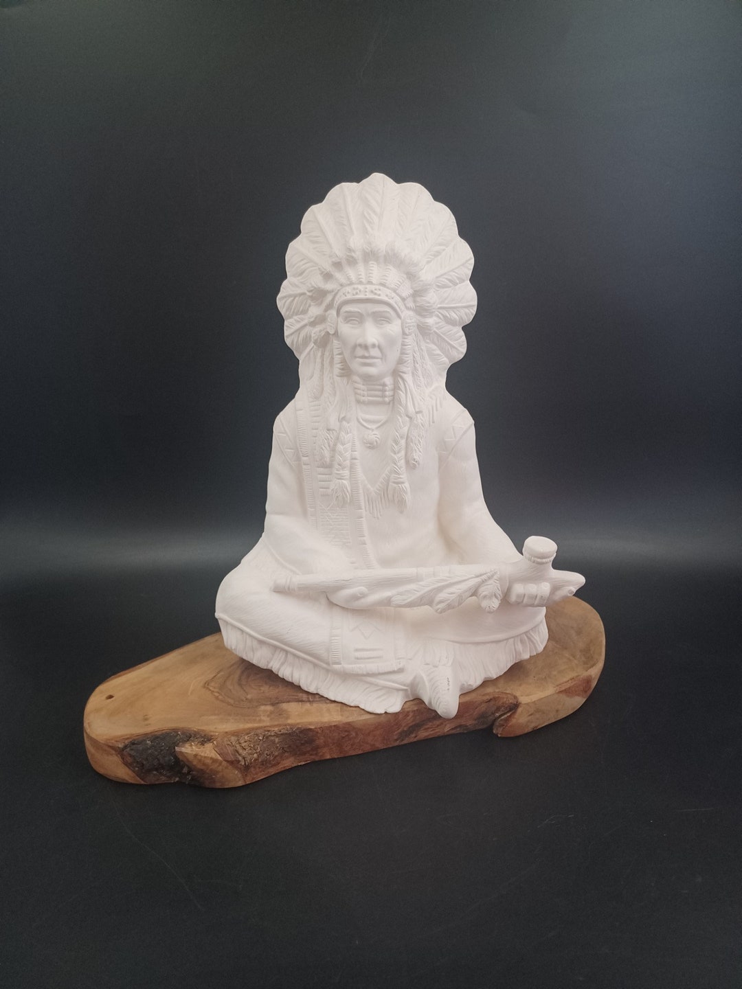 Plaster Sitting/smoking Native American Chief Sculpture - Etsy