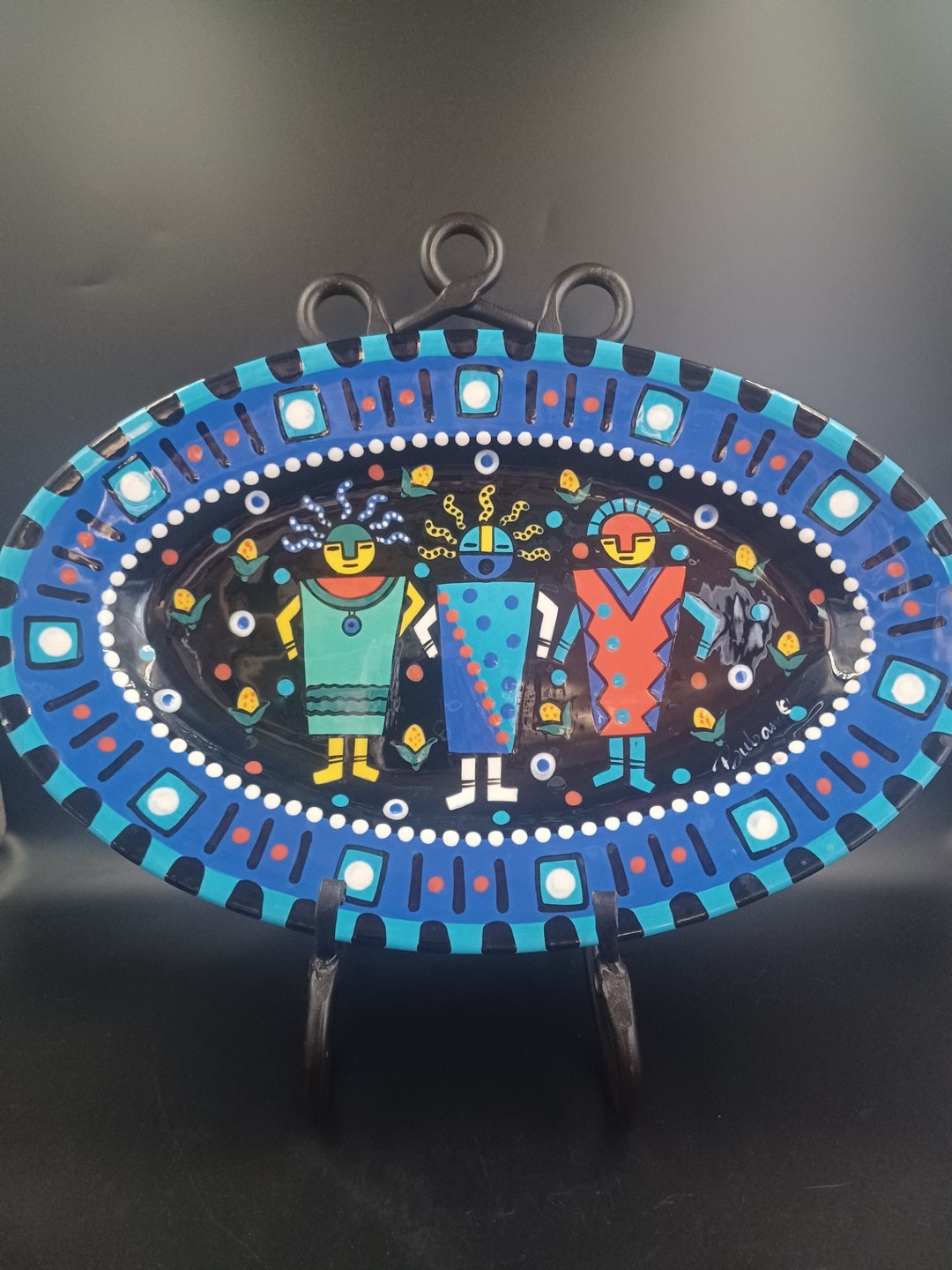 Hand Painted Artist Signed Native Platter - 16"l X 10.5"w X 1.75"t - Etsy