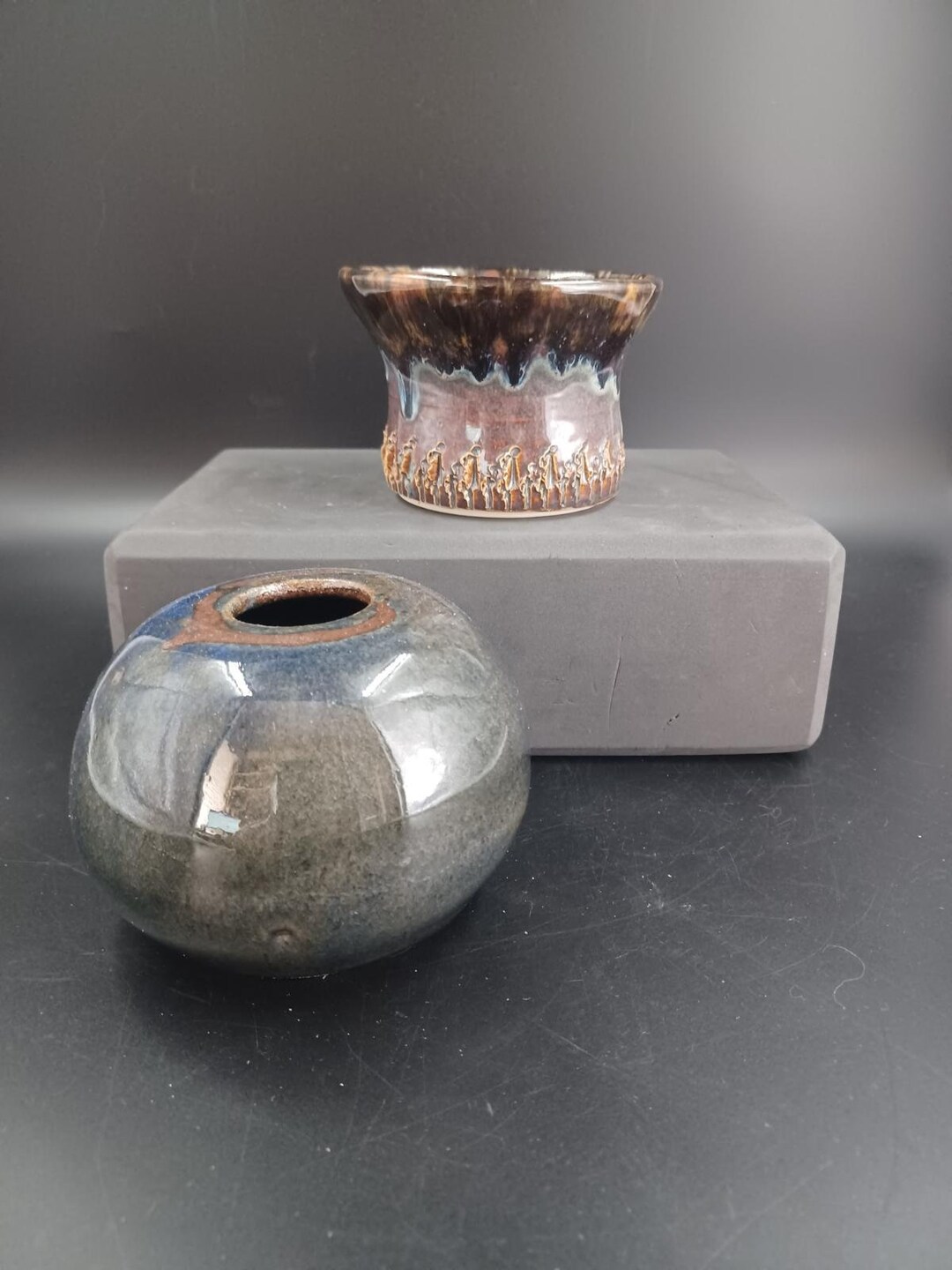 Glazed Art Pottery Vases - Signed - Set of 2 - 1 Bud - 1 Flower or ...