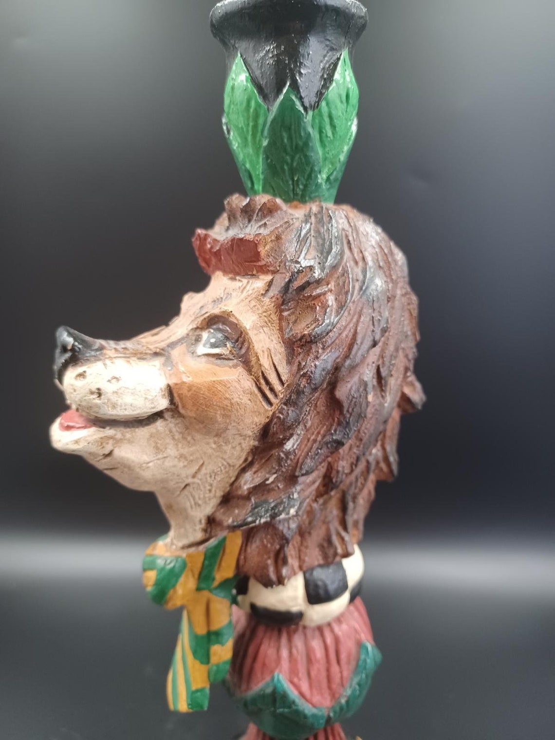 Peggy Fairfax Herrick Lion Totem Pole Wood Carved Painted Candlestick ...