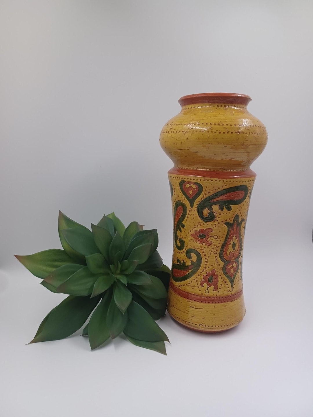 Vintage Bitossi Paisley Yellow Pattern Pottery Vase - 12"t X 5"w - Etsy