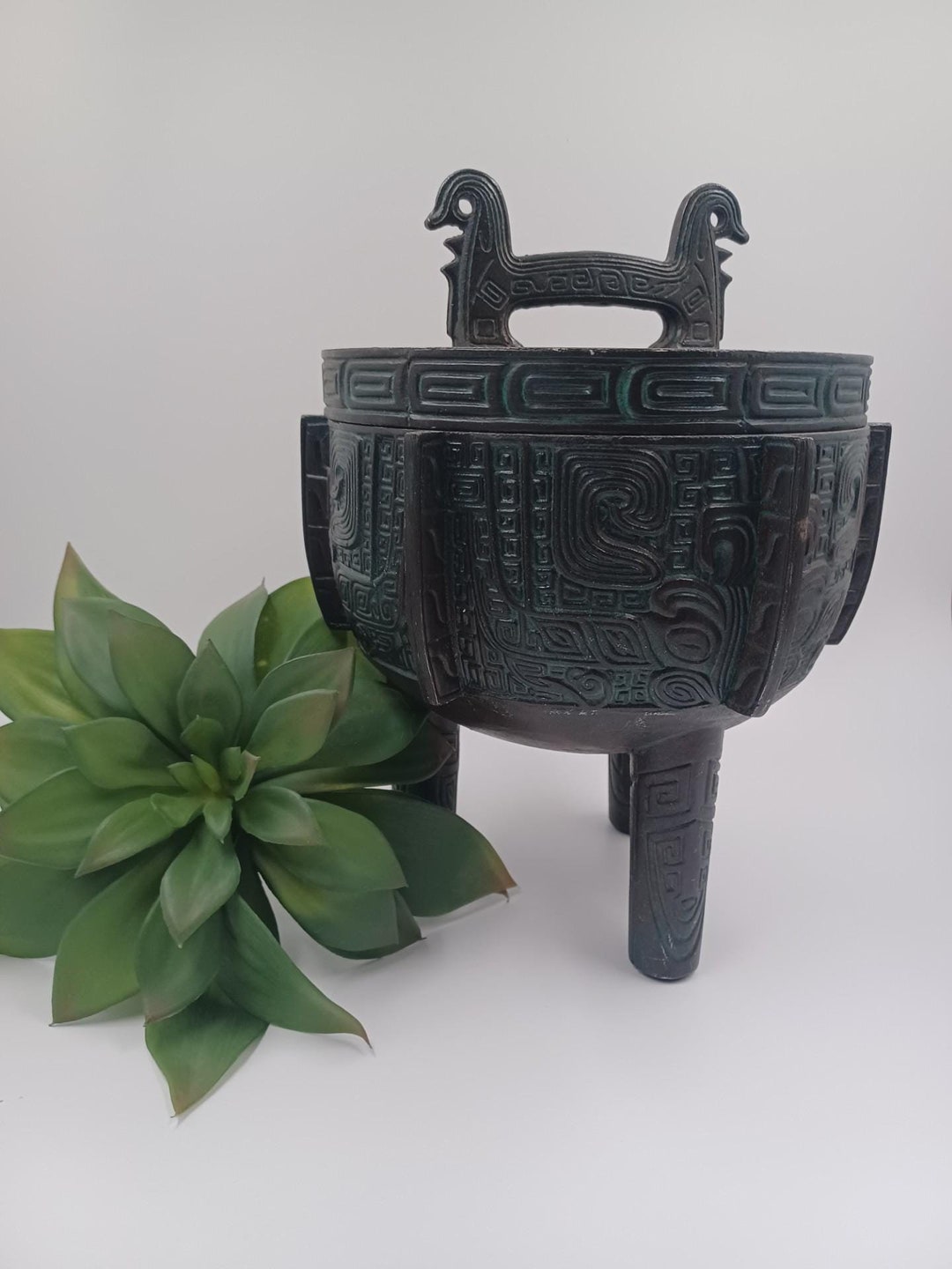 Vintage James Mont Style Verdigris Asian Aztec Brutalist Large Cast ...