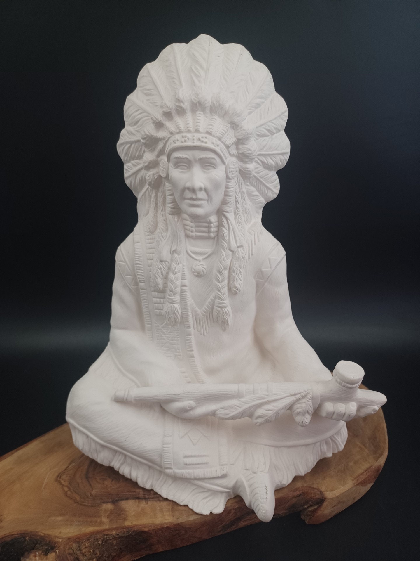 Plaster Sitting/smoking Native American Chief Sculpture - Etsy