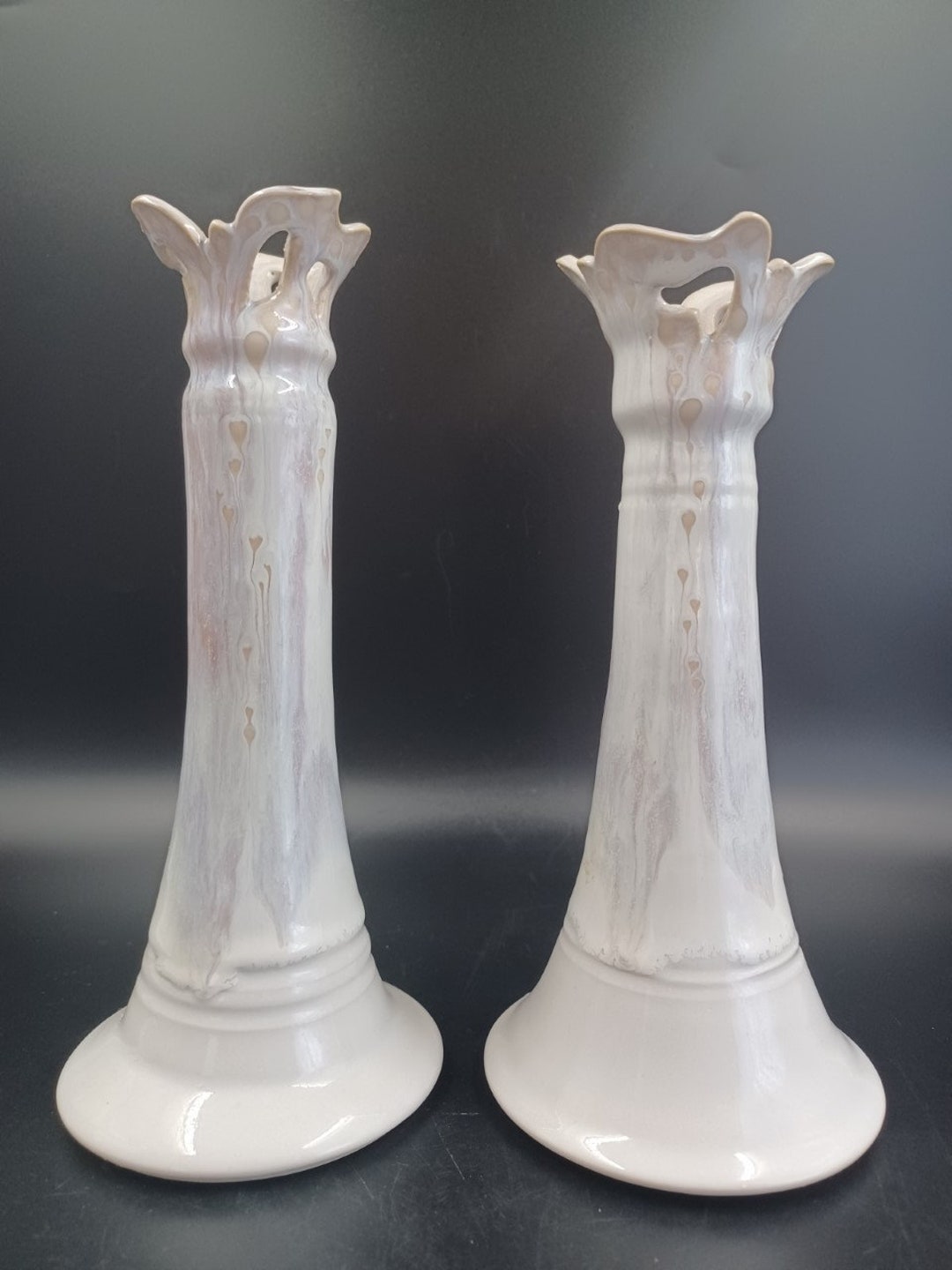 Vintage Gamier Pottery Candle Sticks - 9"t X 3.75"w - Etsy