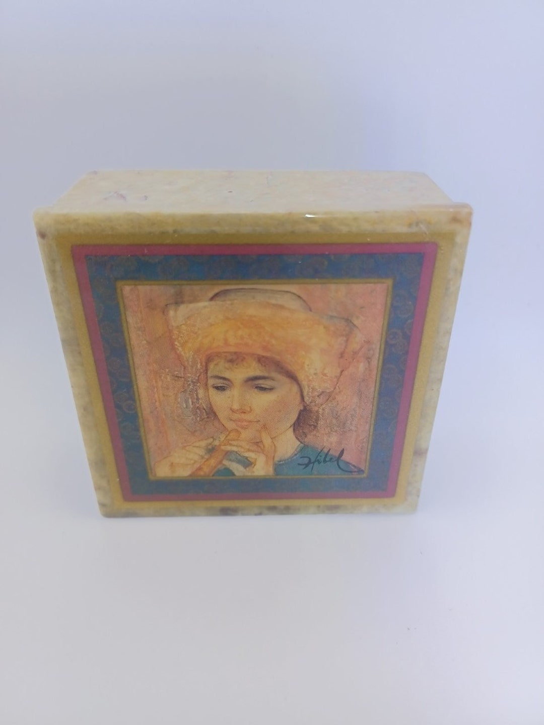 Edna Hibel 1985 Marble Art Box girl Playing the Flute 3 X 1.25 - Etsy