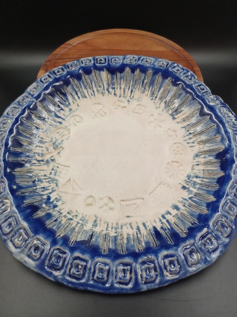 Vintage Blue & White Engraved Pottery Plate - Signed Judy Todd - 1.5"t ...