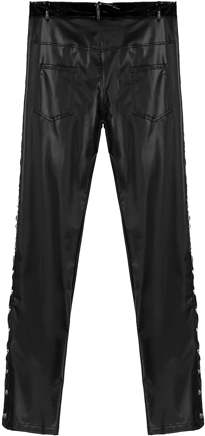 Mens Faux Leather Skinny Pants Stage Club Long Trousers Etsy