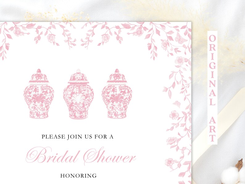 Pink Toile Invitation Chinoiserie Ginger Jar Invitation Grandmillennial ...