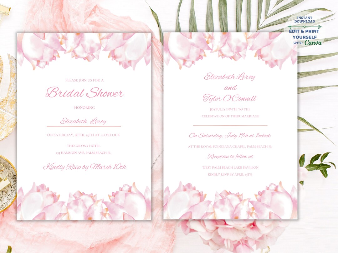 Peony Invitation Watercolor Bridal Peony Invitation Flower Template ...