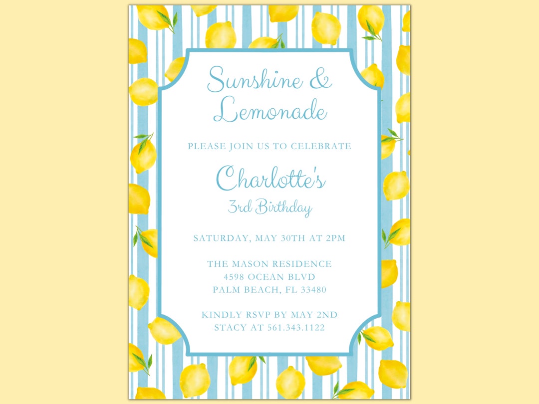 Lemons Invitation Birthday Printable | Lemons Party Invitation Yellow ...