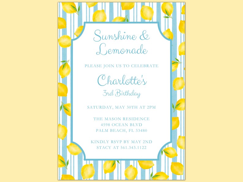 Lemons Invitation Birthday Printable | Lemons Party Invitation Yellow ...