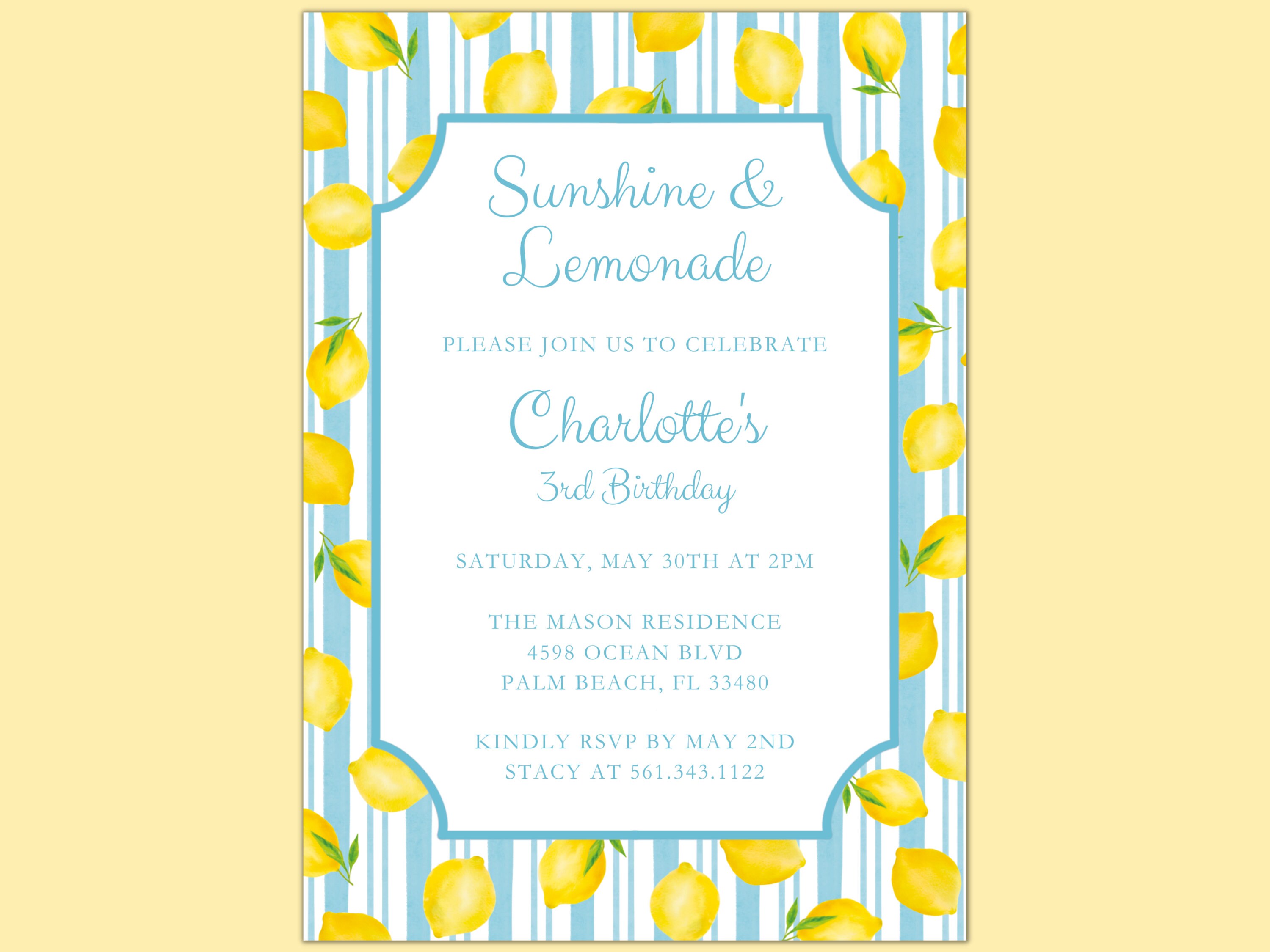 Lemons Invitation Birthday Printable | Lemons Party Invitation Yellow ...