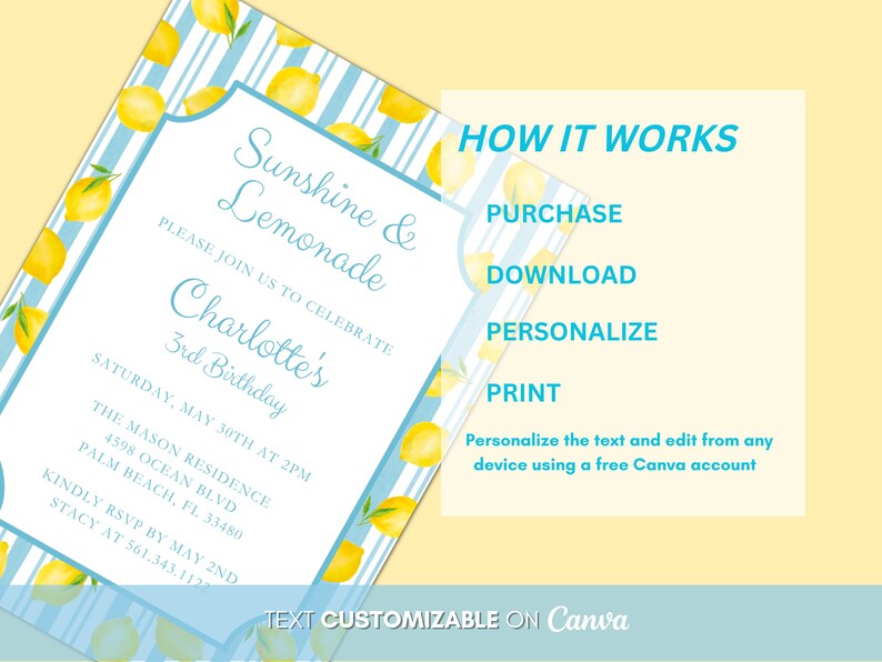 Lemons Invitation Birthday Printable | Lemons Party Invitation Yellow ...