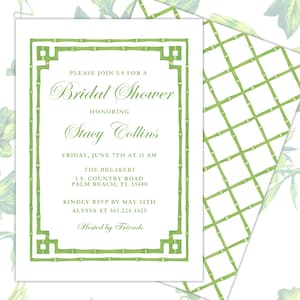 Chinoiserie Green Bamboo Bridal Shower Invitation | Bamboo Printable ...