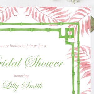Tropical Bamboo Chinoiserie Style Invitation, Pink Palms Invite Bamboo ...
