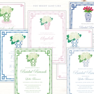 Ginger Jar Pink Bamboo Invitation Elegant Party Invite Floral Printable ...