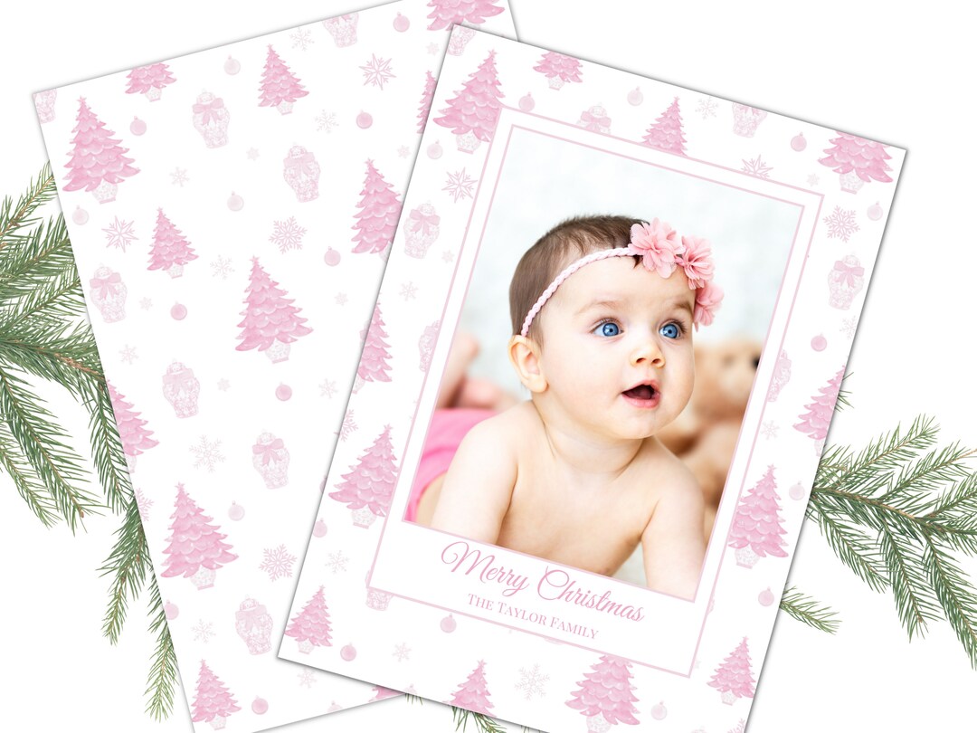 Pink Christmas Grandmillenial Template Holiday Card Printable Baby Pink ...