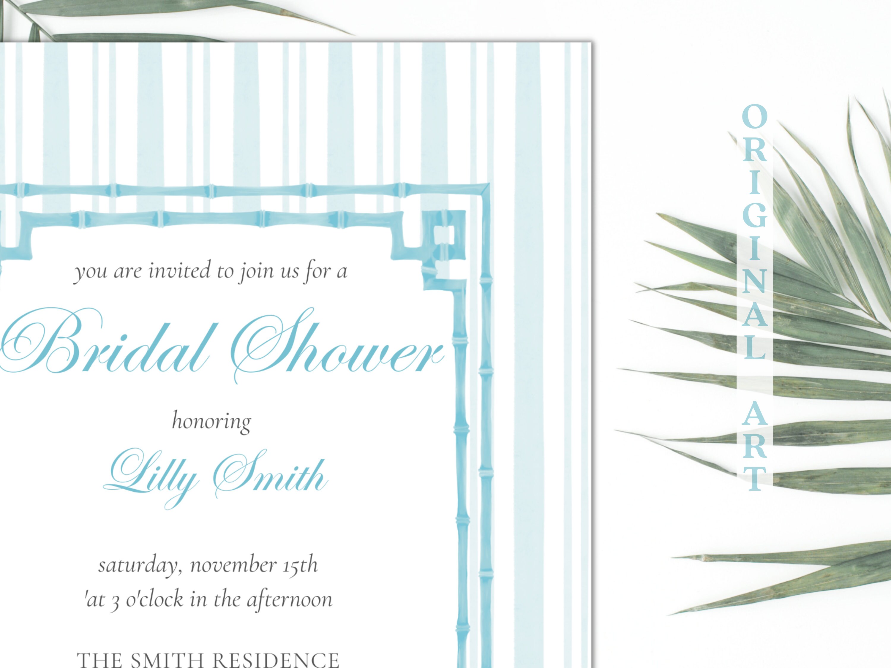 Preppy Invitation Stripes Blue Grandmillennial Bamboo Invite Palm Beach ...
