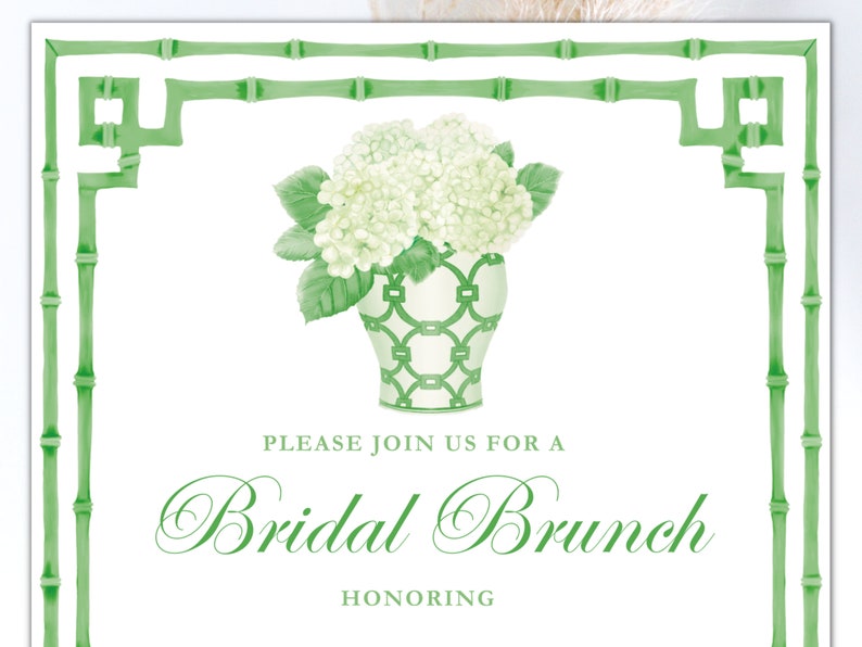 Green Ginger Jar Chinoiserie Bamboo Border White Hydrangea Invitation ... Green Ginger Jar Chinoiserie Bamboo Border White Hydrangea Invitation ...
