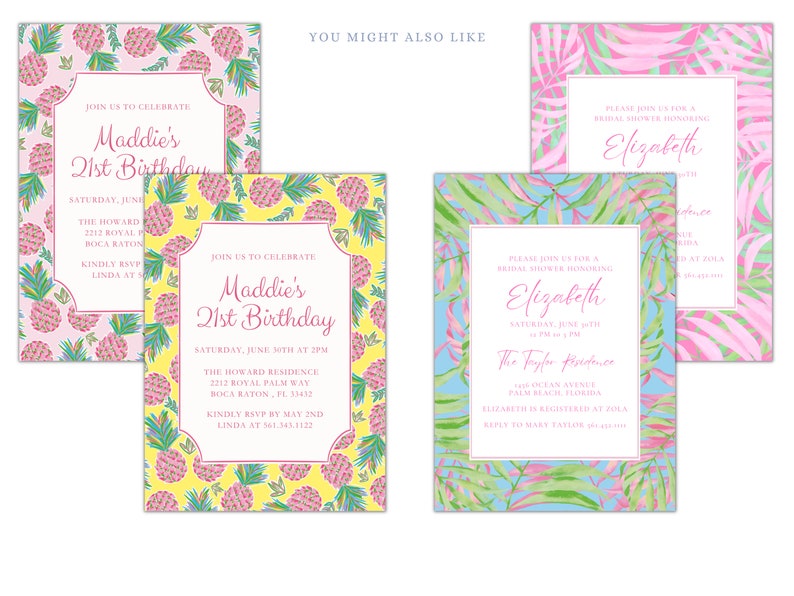 Preppy Invitation Pineapple Invitation Pink Blue Tropical Pineapple ...