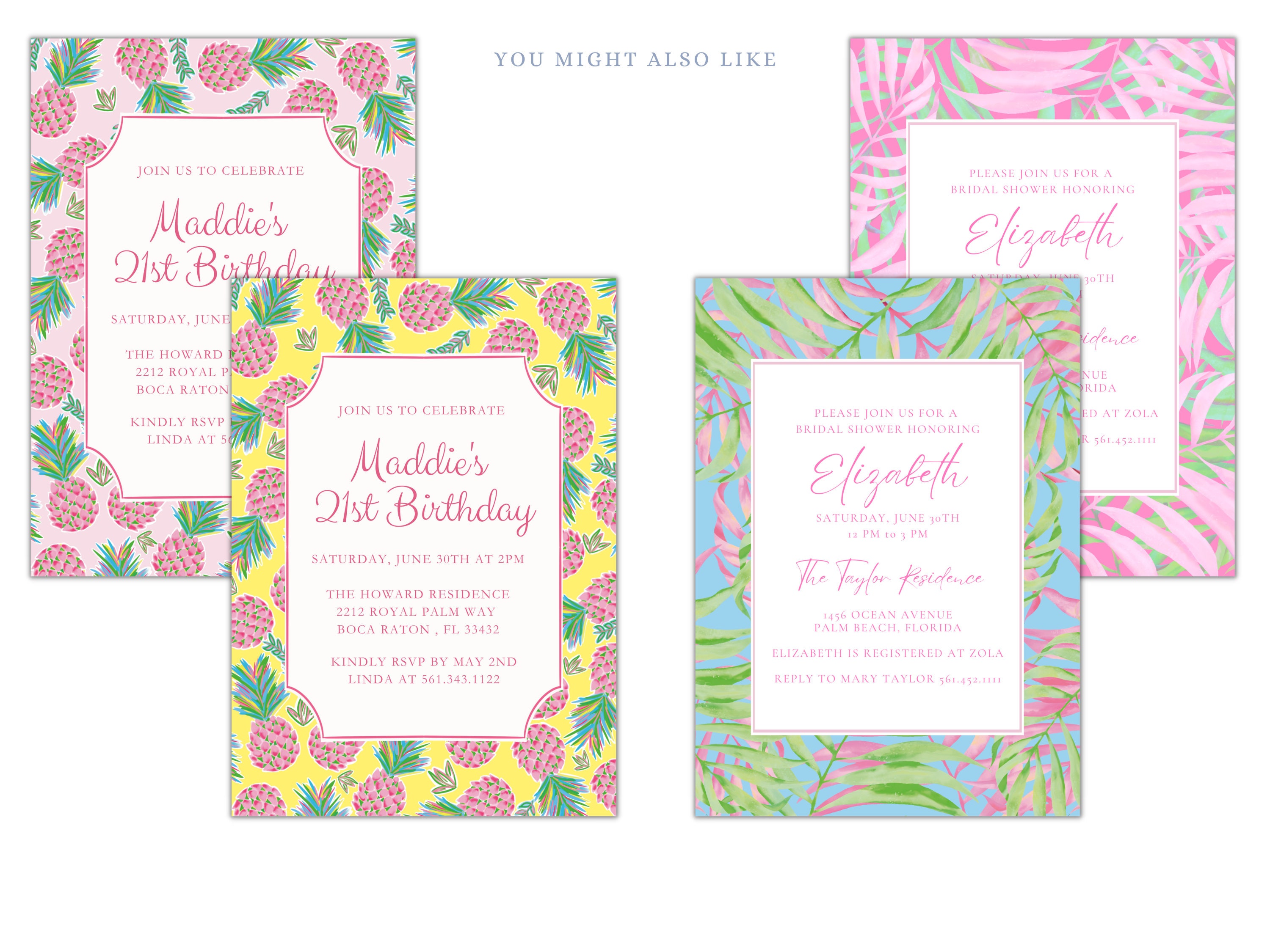 Preppy Invitation Pineapple Invitation Pink Blue Tropical Pineapple ...