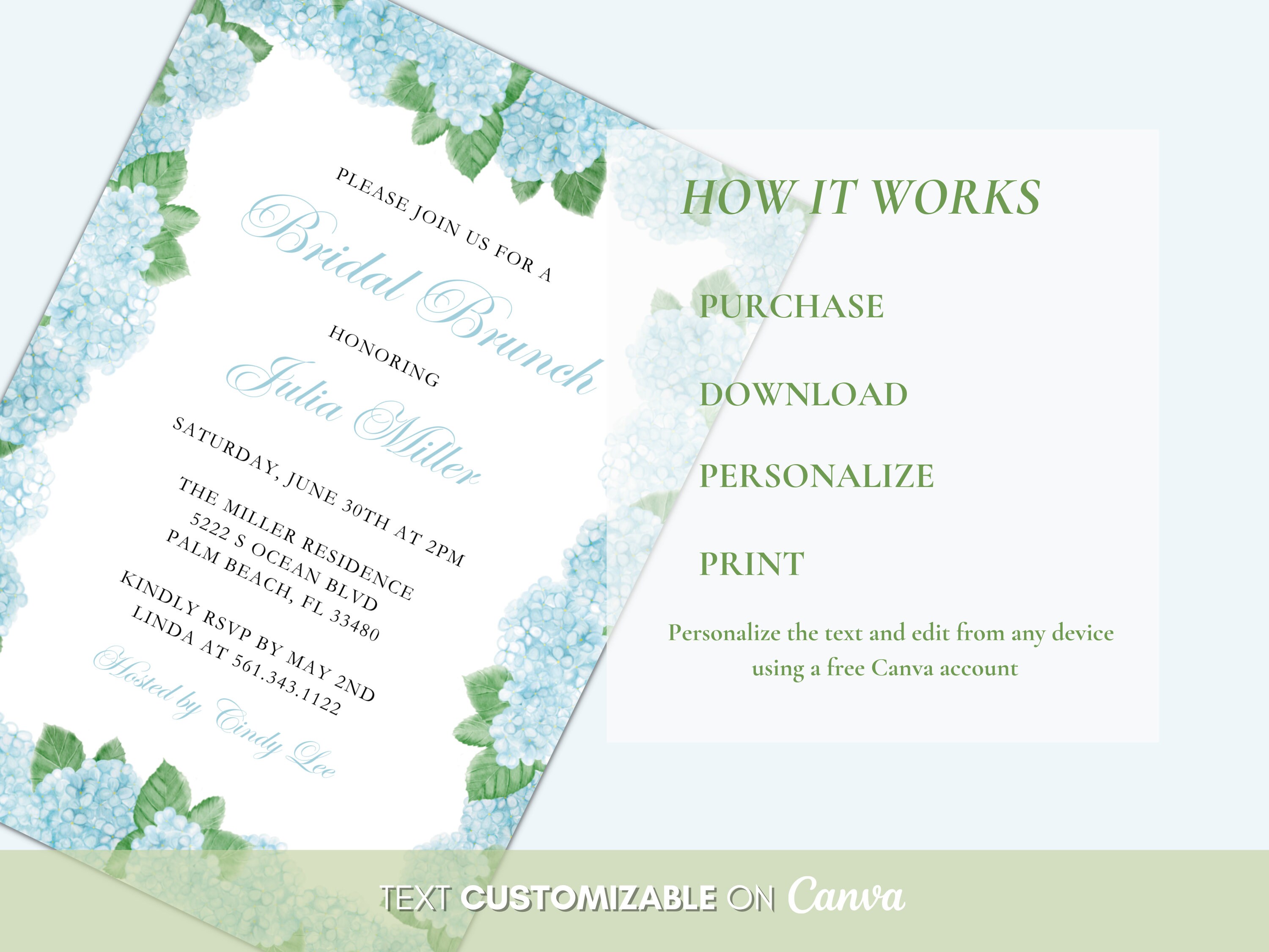 Hydrangea Invitation Shower Hydrangea Blue Spring Bridal Shower ...
