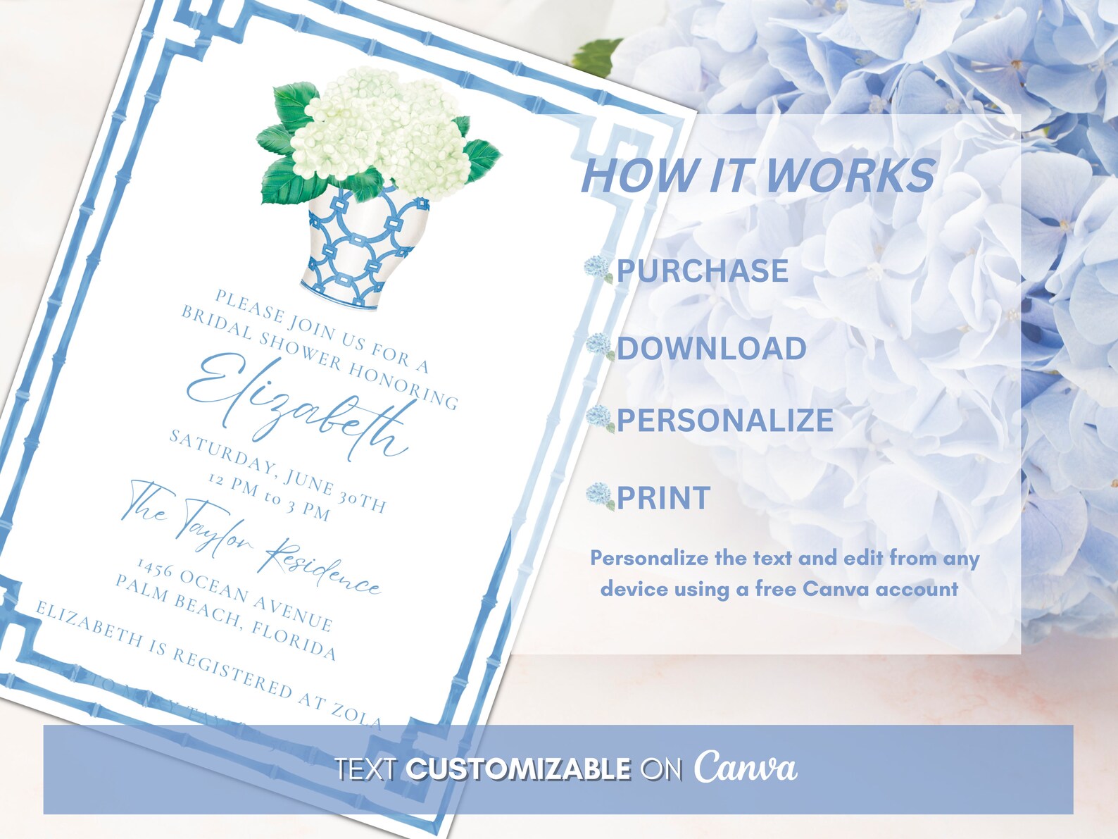 Grandmillennial Blue Ginger Jar and Bamboo Border With White - Etsy