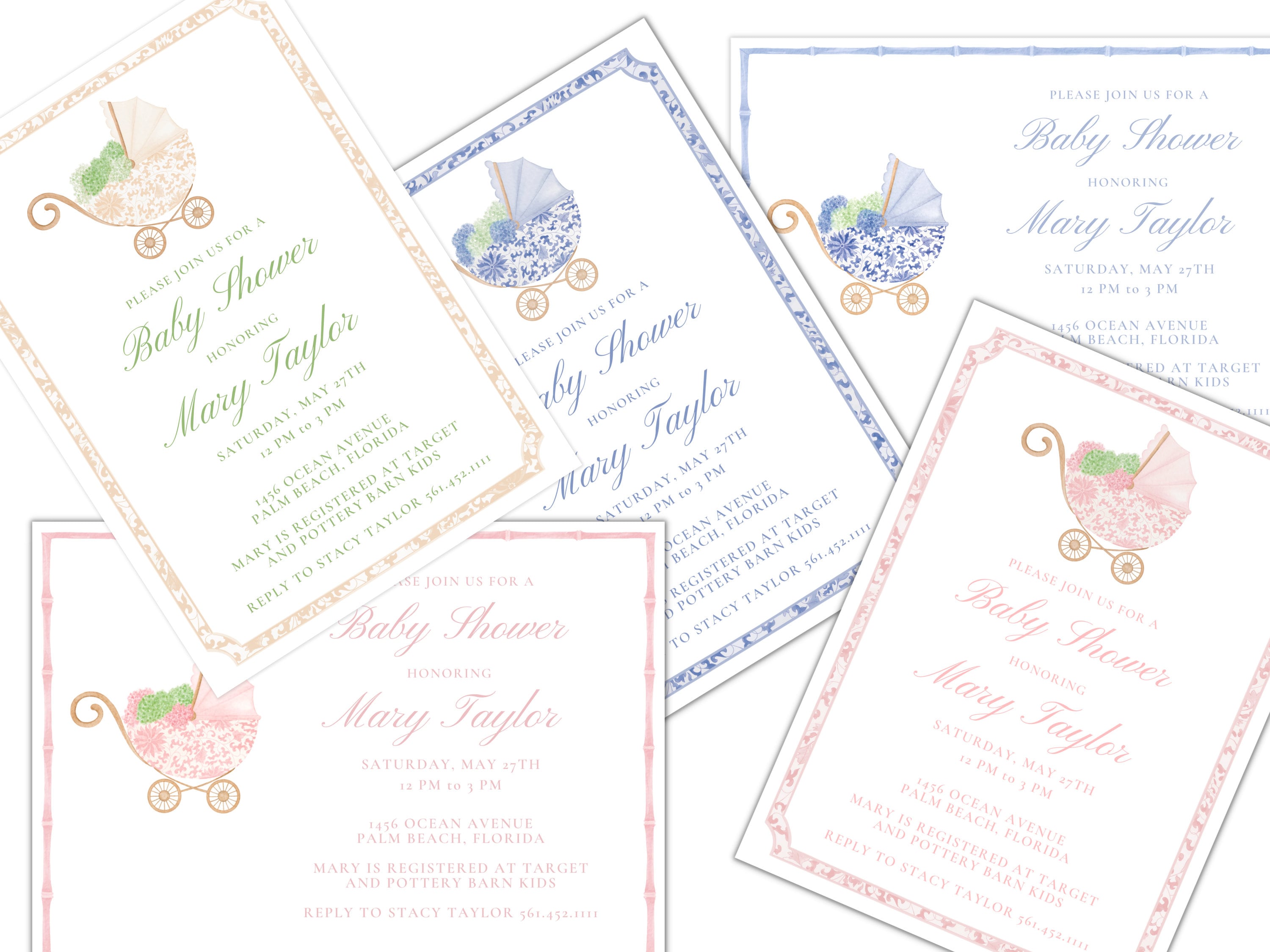 Grandmillennial Blue Ginger Jar and Navy Bamboo Border With White ...