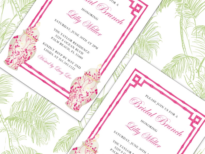 Chinoiserie Invitation Pink Ginger Jar and Bamboo Pink Invitation ...