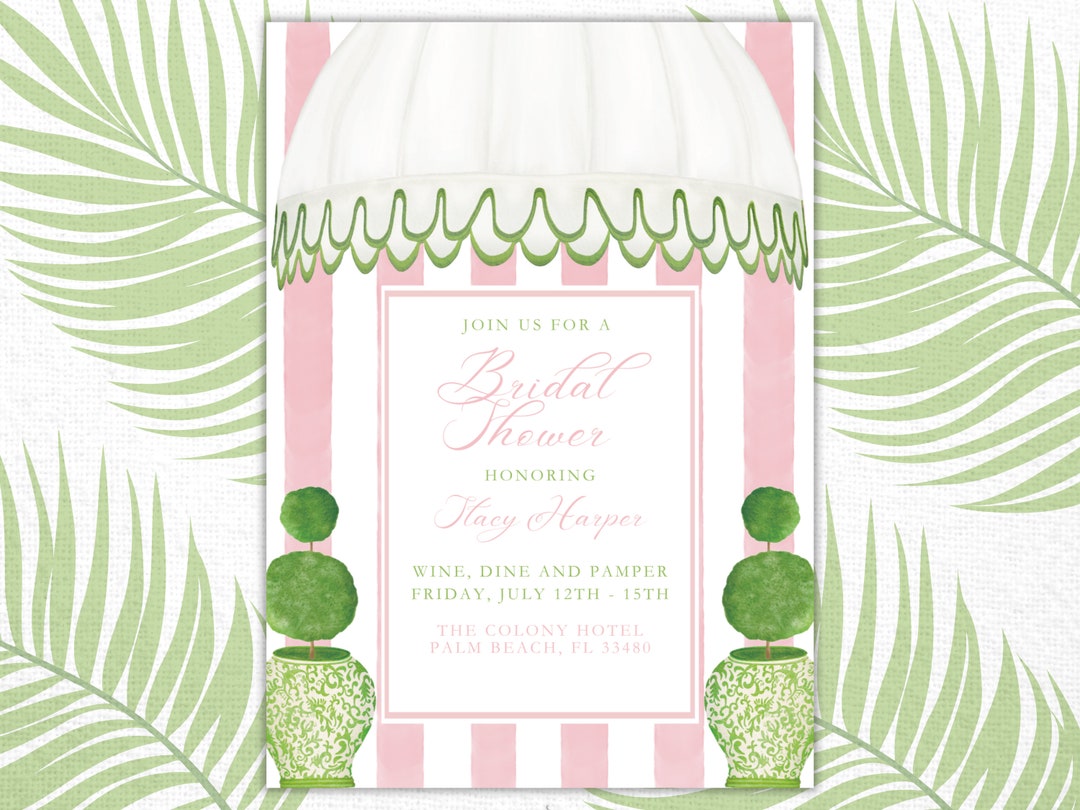 Bridal Shower Tropical Invitation Palm Beach Inspired Tropical Pink and ...
