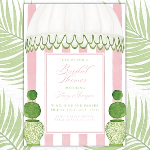 Bridal Shower Tropical Invitation Palm Beach Inspired Tropical Pink and ...